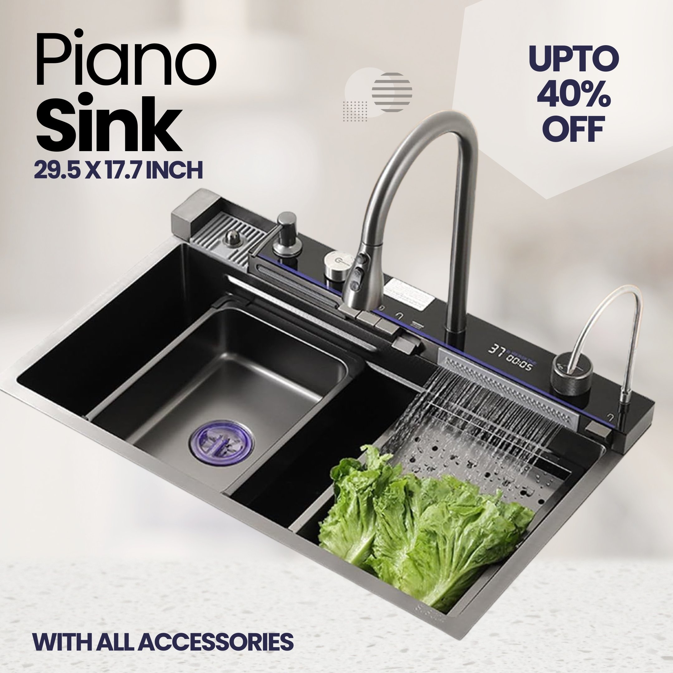 Kitchen Sink Piano 5 Button 75x45 - Stainless Steel - Sanitary & Fittings